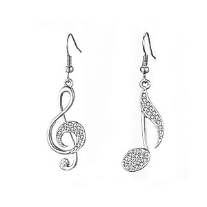 Caiyao Delicate Music Note Dangle Earrings Czech Crystal Eighth Note Treble Clef Music Note Drop Earrings for Women Musican-Silver