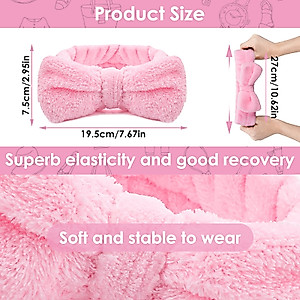 Molain Bowknot Hairband for Women, Coral Fleece Elastic Headband for Washing Face Shower Sports Beauty Skincare (Pink, 1 Count)