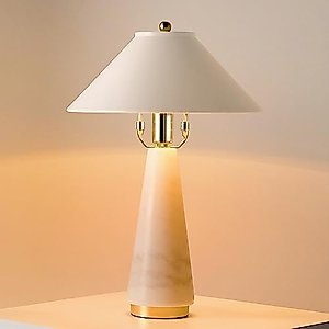 MAGCHARM Table Lamp, Bedside Lamps with 4W LED Bulb, Natural Marble Base, Metal Lampshade, 3000K Color, On/Off Switch Nightstand Lamp, Mid-Century Modern Table Lamps for Bedroom, Living Room End Table