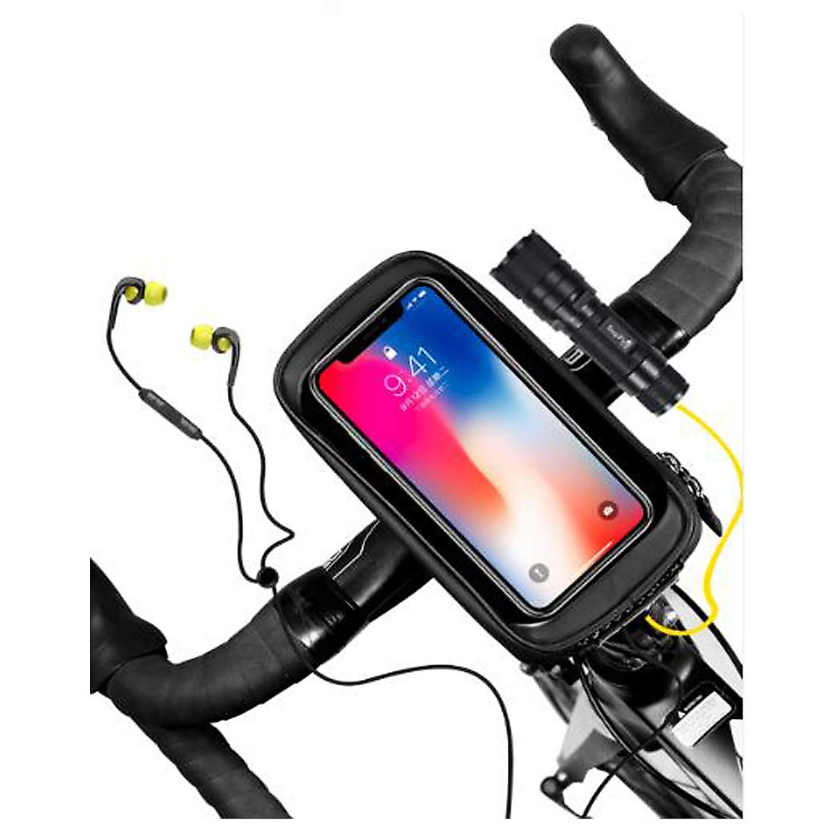 Bike Handlebar Bag, Waterproof Bicycle Frame Handlebar Bag Accessories Cycling Front Top Tube Pouch Pannier Bike Phone Mount Holder Stand for iPhone 15 14 13 12 11 Pro MAX XS XR Smartphone up to 6.7''