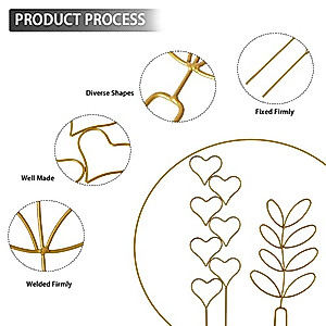 2Pcs Indoor Pot Plant Climbing Garden Trellis Gold Anti-Rust Metal Love Heart and Leaf Shaped Vines Climbing Support Bracket is a Creative Tool Gift for Gardening Lovers