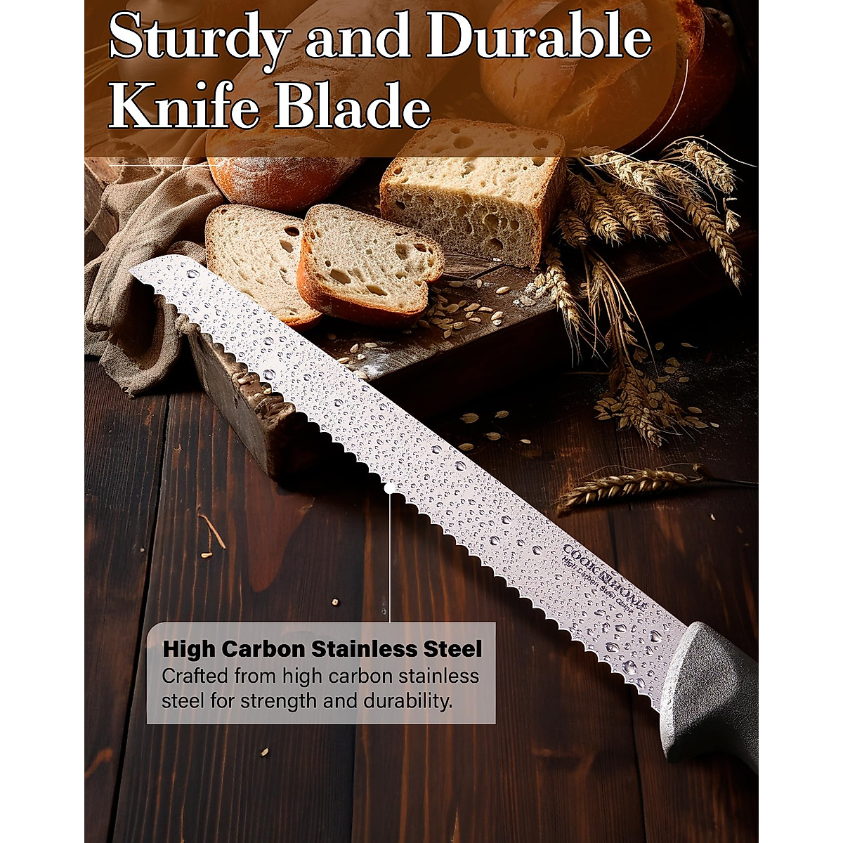 Cook N Home Bread Slicer Knife 10-Inch, Wavy Serrated High Carbon Stainless Steel Sharp Kitchen Knife, Ergonomic Handle, Black