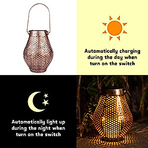 Afirst Hanging Solar Lanterns Solar Lights Outdoor Waterproof Solar Powered LED Tabletop Lantern for Garden Yard Tree Fence Patio, Brown,2 Pack