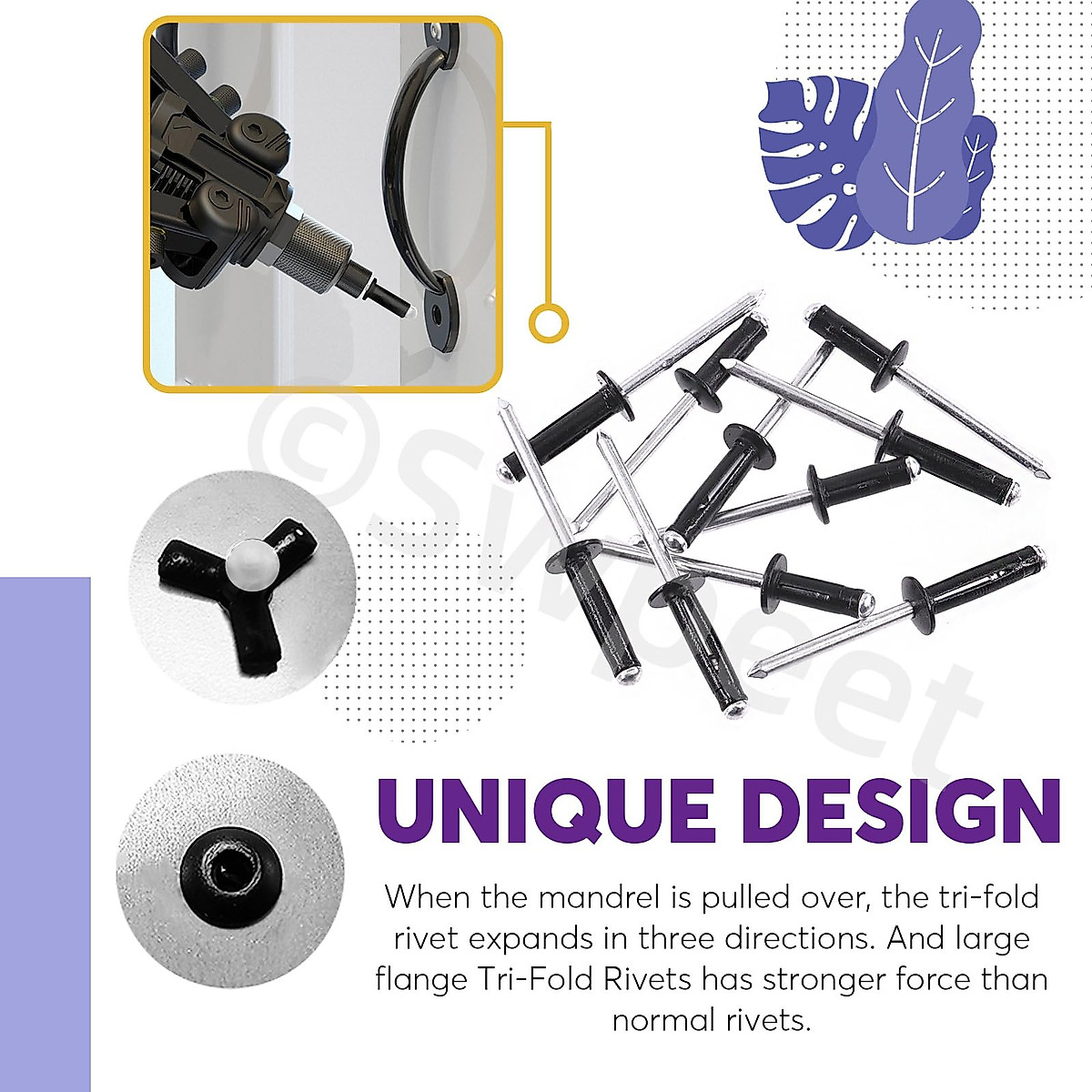 Swpeet 80Pcs 3/16" x 9/16" / 3/4" / 13/16" / 1" Aluminum Long Grip Tri-Grip Rivets Tri-Fold Tri Bulb Mounting Rivet Blind Rivets Assortment Kit, Tri-Grip Rivet Perfect for Deep Water Installing Boat