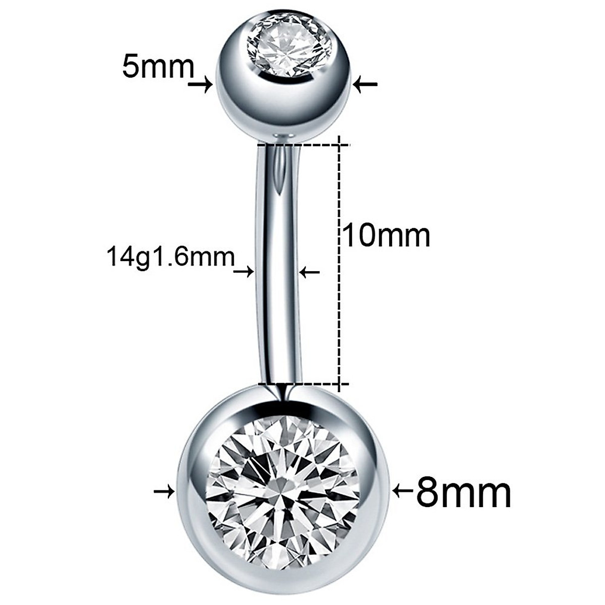 CrazyPiercing 10PCS 316L Surgical Grade Steel Rhinestone Belly Button Navel Ring Bar 23x8mm