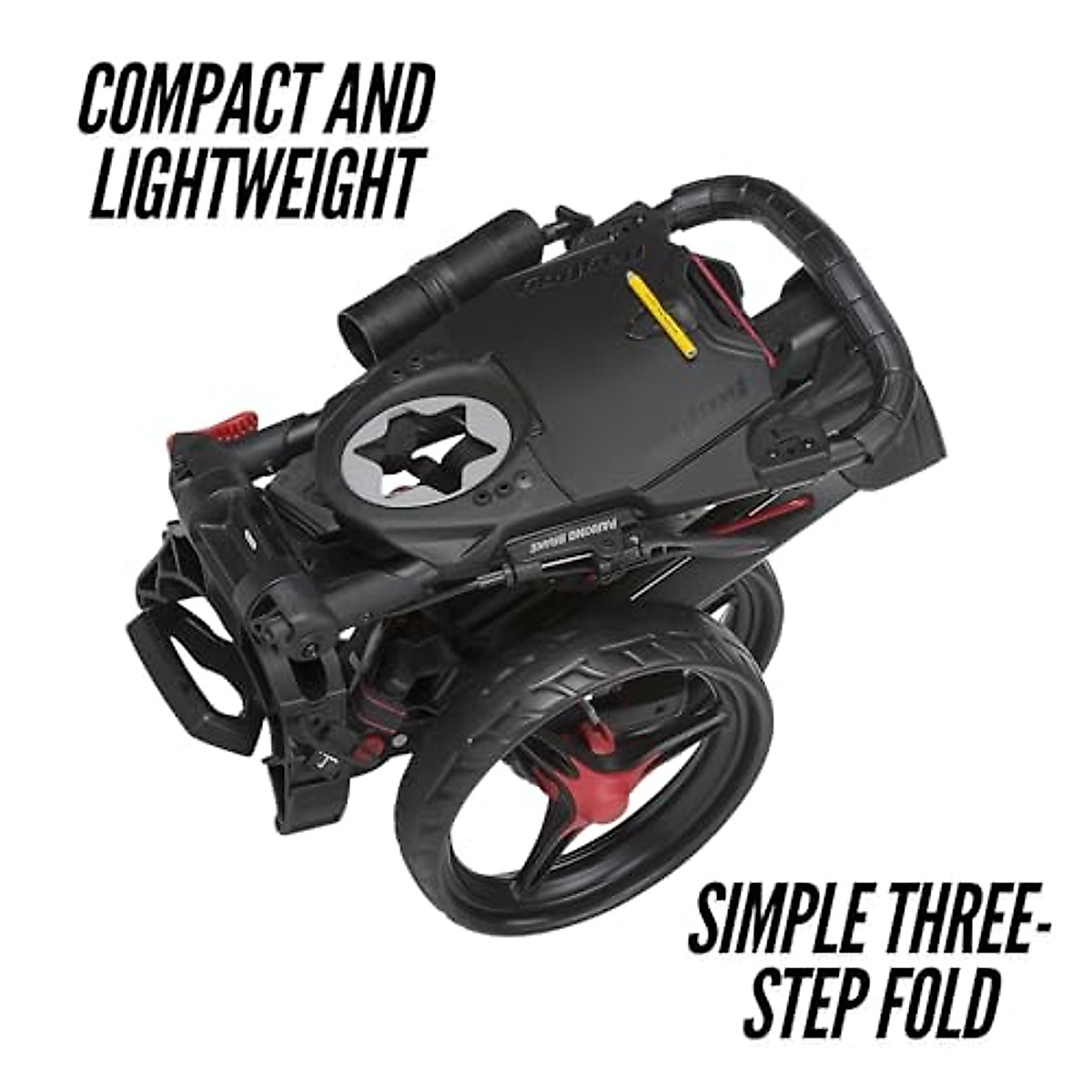 Bag Boy Compact 3 Golf Push Cart, Easy Three-Step Open & Close, Scorecard Console, Beverage Holder, Mobile Device Holder, Handle Mounted Parking Brake