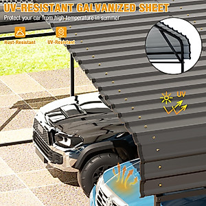 EBE 20' x 20' Metal Carport, Heavy Duty Outdoor Carport with Galvanized Steel Roof, Carport Garage Car Shelter Shade for SUV, Truck and Boats, Grey