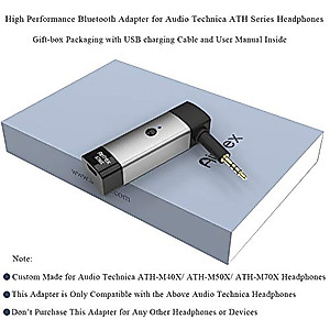 Airfrex Wireless Bluetooth Adapter Receiver with 2.5mm Jack for Audio Technica ATH-M50X and ATH-M40X and ATH-M70X Headphones, Audio Technica Headphone Cable Cord Replacement Connector