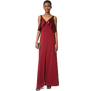 Jill Jill Stuart Women's Deep-V Satin Back Crepe Gown, Oxblood, 10