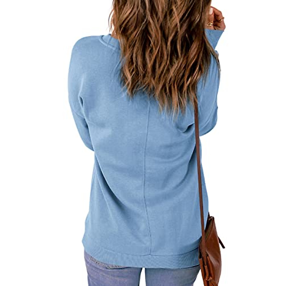 DJT Fashion Womens Fleece Sweatshirt for Women Casual Shirts V Neck Long Sleeve Tops Pullover with Pockets X-Large Air Blue