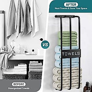 Towel Racks for Bathroom Wall Mounted, Upgrade 3 Bar Towel Storage for Small Bathroom, Bath Towel Storage, Wall Towel Rack for Rolled Towels, Towel Organizer for Bathroom, Metal Towel Holder, Black