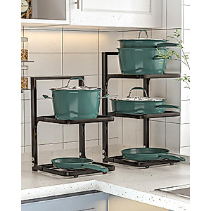 MIDYOO 2+3 Tier Adjustable Height Under Sink Organizers,Kitchen Storage Cabinet - Pots and Pans Organizer under Cabinet - Pots, Pans, and Lid Storage,Maximize Cabinet Space