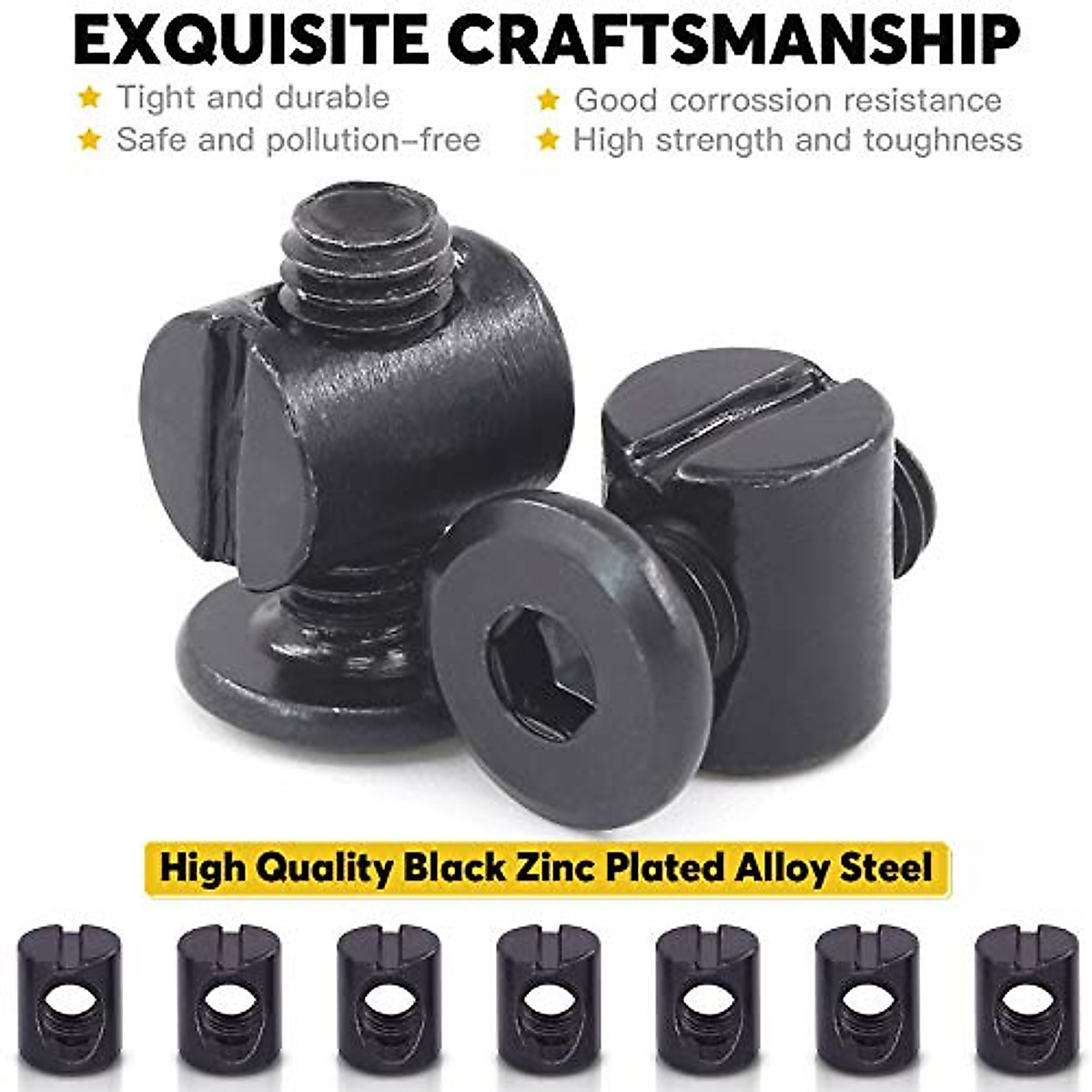 Mardatt M6 x 15mm 50PCS Black Zinc Plated Hex Socket Cap Bolts and Barrel Nuts Cross Dowel Replacement for Beds Chair Table Desk Furniture