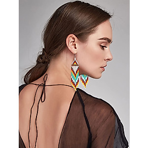 BBTO 4 Pcs Long Beaded Tassel Earrings Bohemia Colorful Native Handmade Statement Fringe Drop Earrings Boho Dangle Tassel Earrings for Women(Exotic)