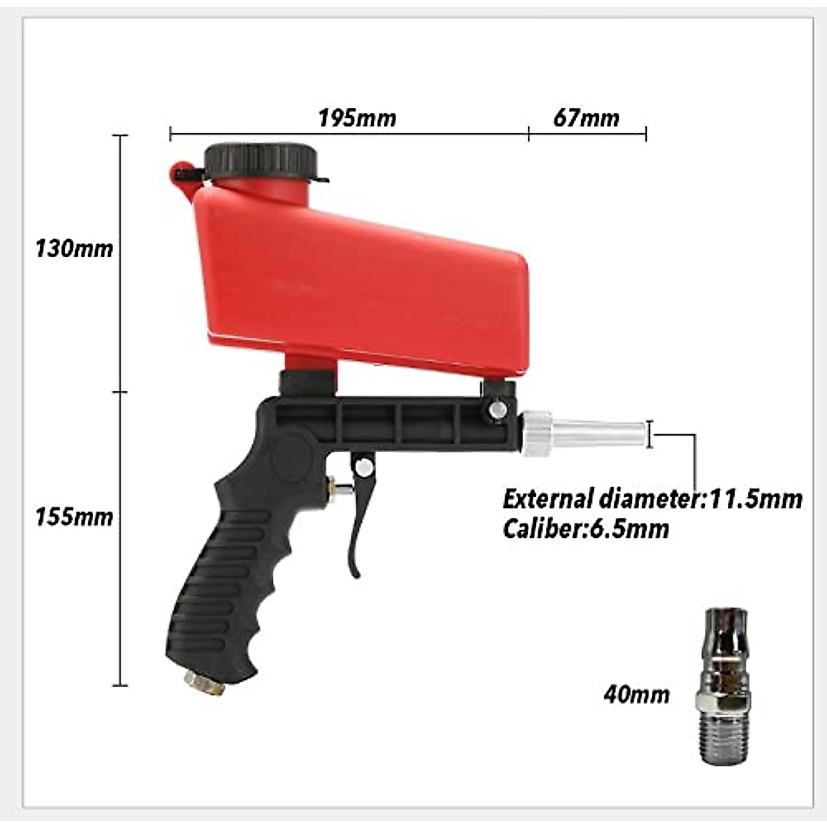 90psi Portable Gravity Sandblasting Gun Aluminium Pneumatic Sandblaster Spray Gun Sand Removal Blasting Power Machine