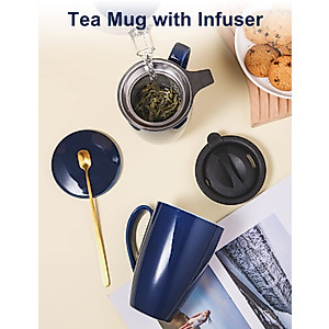 YumKubis Tea Cup Set, Two Sets Tea Cup with Infuser and Lid, 17 OZ Large Tea Infuser Mug, Ceramic Tea Mug for Women, Men, Kids