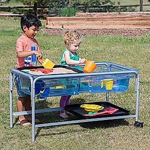 edxeducation Sand and Water Table Set - Water Sensory Table for Kids - 23”H - Tubular Steel Frame - Includes 2 Mini Tuff Trays and Plug - Indoor and Outdoor