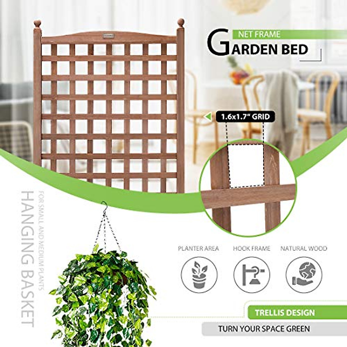 VIVOHOME Wood Planter Raised Bed with Trellis, 48 Inch Height Free-Standing Planter for Garden Yard