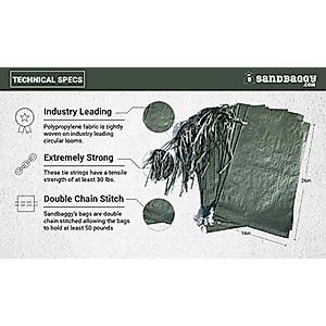 Sandbaggy - Heavy Duty Empty Sandbags For Flooding (14" X 26") - Poly Sand Bags - Flood Barrier, Weight, Construction, Earth Bag Homes - Reusable, UV Resistant - Tie Strings Attached (100 Bags)