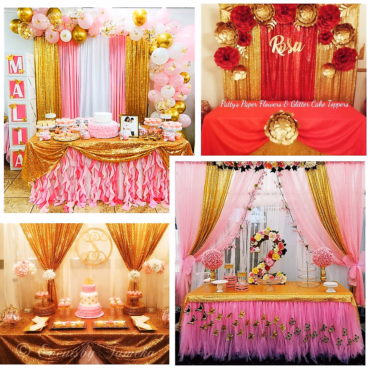 Poise3EHome Gold Sequin Backdrop Curtains, 4 Panels Gold Sequin Backdrop, 2FTx8FT Sequin Curtains for Party Wedding Sequence Backdrop