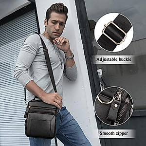 BAIGIO Men's Genuine Leather Crossbody Bag for Men Shoulder Bag Small Messenger Bag Leather Handbag Father's Gift