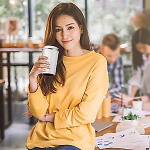 Sieral 4 Pieces 13 oz Insulated Coffee Travel Mug with Leakproof Lid Stainless Steel Coffee Cup Portable Tumbler Reusable Coffee Mugs for Coffee Milk Hot Cold Tea Beer (White)