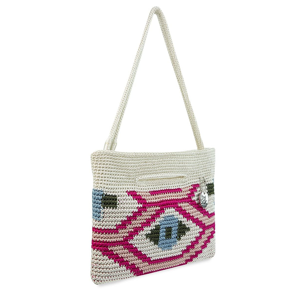 The Sak Linden Convertible Crossbody Bag in Crochet, Adjustable Multi Use Strap, Natural Senang