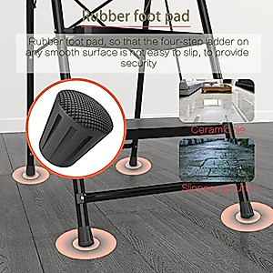 SUZHI Heavy Duty 4 Step Foldable Ladder with Handrails, Attachable Tool Bag & Anti-Slip Wide Pedal Ladders for Indoor Hanging Paintings, Cleaning High ledge&Ceiling,Fan, 300 Pound Capacity