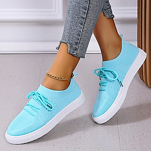 MLAGJSS Sock Sneakers Silp On Leather Shoes Women's Hiking Shoes Flat Sneakers Women Flats Comfortable Dressy(628jia466#01 Blue,Size 7.5)