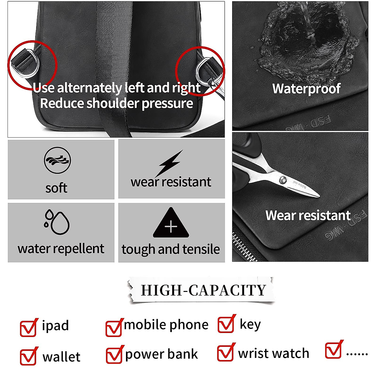 FSD.WG sling Backpack for Men Chest Bag Crossbody Shoulder Bags Travel Bag Purse for Men with Water Resistant