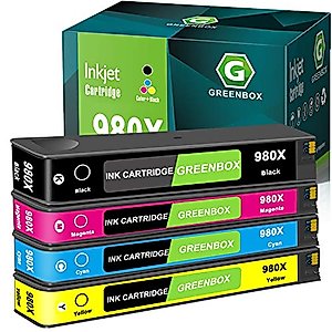 GREENBOX Remanufactured Ink Cartridge Replacement for 980X for HP Officejet Enterprise Color X555dn X585f X555xh Flow X585z MFP X585F X585dn Printer (1 Black 1 Cyan 1 Magenta 1 Yellow)