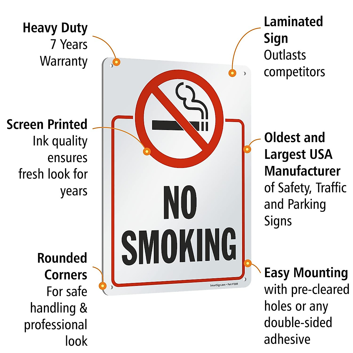 SmartSign 14 x 10 inch “No Smoking” Metal Sign with Symbol, Screen Printed, 40 mil Laminated Rustproof Aluminum, Red, Black and White, Made in USA