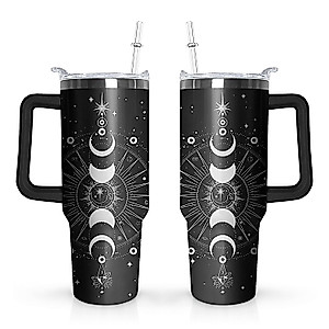 wxmbdzq 40 oz Sun and Moon Tumbler with Handle and Straw Lid,Leak Proof Travel Stainless Insulated Tumbler,Cup Holder Friendly,Perfect for Outdoor Travel Car and Sports