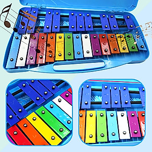 Soulmate Xylophone, 25 Note Glockenspiel Xylophone for kids Colorful Musical Toy Metal Keys,Professional Xylophone Instrument with case and Two Safe Mallets for Beginners, Music Teaching, Gifts(Blue)