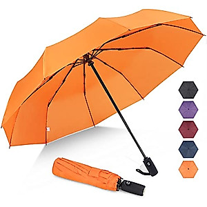 ZOMAKE Travel Umbrella Compact - 10 Ribs Portable Collapsible Umbrellas for Rain Windproof - Paraguas Automatic Small Folding Umbrella Lightweight Packable Umbrella for Women Men(Orange)