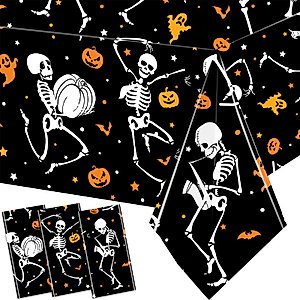 3Pcs Happy Halloween Tablecloth Disposable Halloween Skeleton Plastic Tablecloths Rectangle Plastic Halloween Table Decorations Ghost Table Covers for Halloween Party Supplies 70.8 x 42.5 Inch