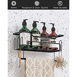 Uamector Shower Caddy Shelves Bathroom Organizer, 2 Pack Adhesive Rustproof Stainless Steel Black Shower Shelf for Inside Shower, No Drilling Wall Mount Shower Organizer Storage for Kitchen