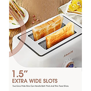 2 Slice Toaster, Retro Bread Toaster with LED Digital Countdown Timer, Extra Wide Slots Toasters with 6 Bread Shade Settings, Bagel, Cancel, Defrost Function, Stainless Steel with High Lift Lever, Removal Crumb Tray, White