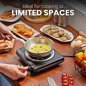 Elite Gourmet ESB100B Countertop Single Coiled Burner Electric Hot Plate, Temperature Control, Indicator Light, Easy to Clean, Black