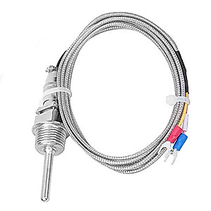K-Type Temperature Sensor RTD Stainless Steel high Measuring precisionThermocouple Temperature Probe 1/2 NPT Detachable 3-Pin Connector with 2m / 6.6ft Cable