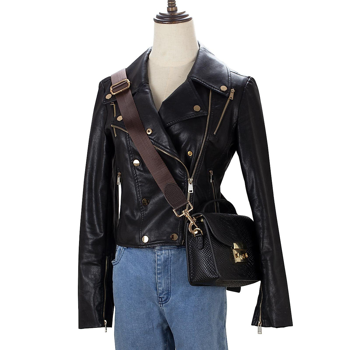 Allzedream Wide Purse Strap Replacement Crossbody Shoulder Bag Adjustable (Chocolate Gold Leather)