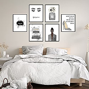 Glam Gray Fashion Wall Decor Girls Room Decor Wall Art Silver Perfume Book High Heels Posters Prints Bedroom Decor for Women (8x10 in Unframed)