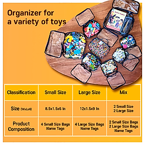 Holay 4 Packs PVC Zippered Blocks Set, Toy, Clay Storage Organizer Case (Name Tag, Manual Pocket) (4 Large)