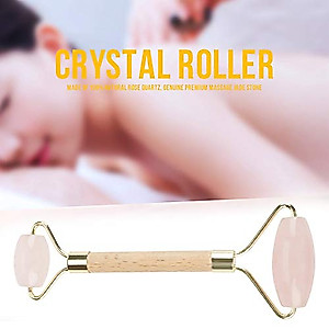 Natural Double Head Rose Quartz Beauty Slimming Natural Jade Facial Roller Face Neck Massage Tool(#02)