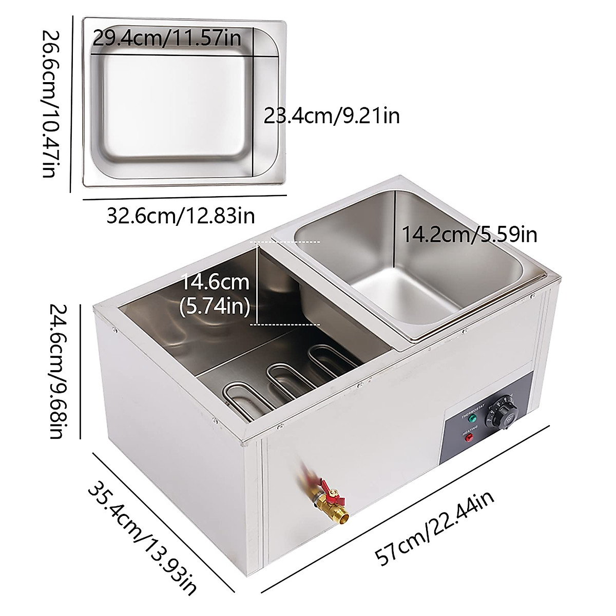 110V 2-Pan Commercial Food Warmer,850W Electric Steam Table Adjustable Temperature,Professional Stainless Steel Buffet Bain Equipment for Catering Restaurant