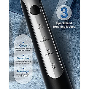 Dnsly Ultrasonic Toothbrush Electric Sonic Toothbrush for Adults and Kids, 3 Modes Rechargeable Whitening Electric Toothbrush, 2 Minutes Smart Timer, 2 Hour Charge for 30 Days Use, Black 710