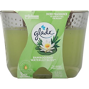 Glade Candle Bamboo & Waterlily Bliss, Fragrance Candle Infused with Essential Oils, Air Freshener Candle, 3-Wick Candle, 6.8 Oz