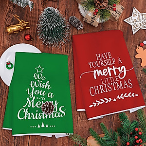 AnyDesign 4 Pack Christmas Kitchen Towels Christmas Tree Snowflake Pattern Dishcloth Red Green Xmas Hand Drying Towels for Christmas Home Kitchen Bathroom Decoration Housewarming Gifts, 18 x 28