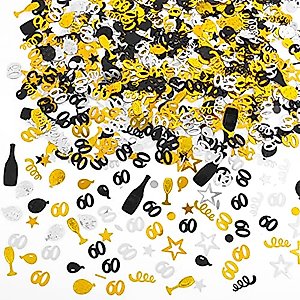 3000 Pieces Birthday Confetti Number 60 Glitter Confetti Birthday Cake Confetti Table Confetti Black Gold and Silver Party Decorations Supplies for Birthday, Anniversary (60th Style)