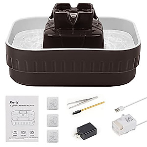 101oz/0.8Gal Ceramic Cat Water Fountain, Kastty Super Quiet Pet Water Fountain, Healthier Than Plastic Pet Fountains, Easy to Clean, with LED Light, 3 Replacement Filters and Pump Clean Tool